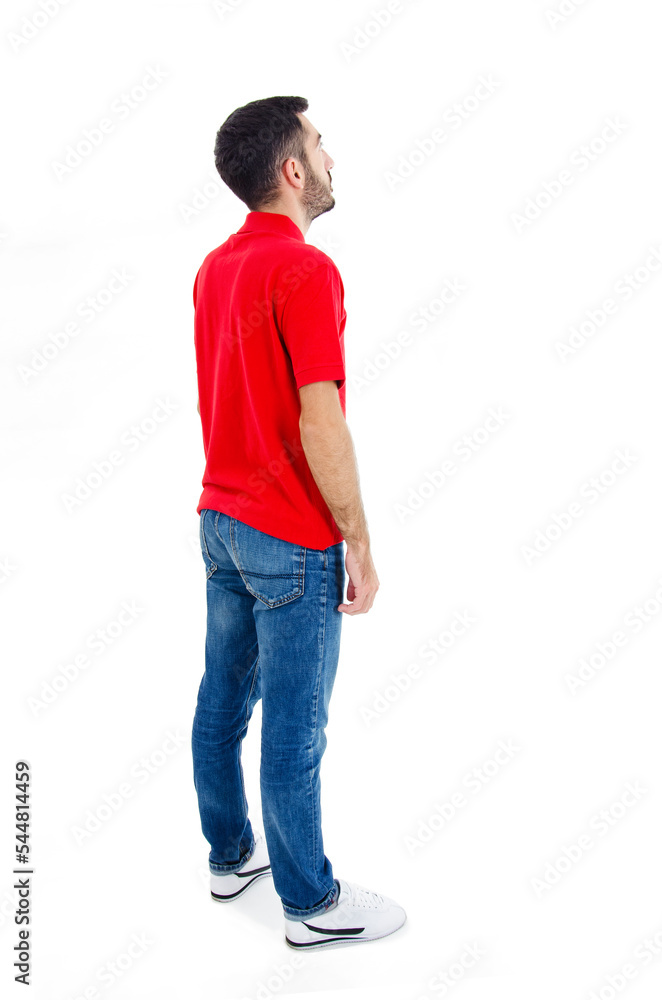 Side view of man in jeans. Standing young guy. Side view people ...