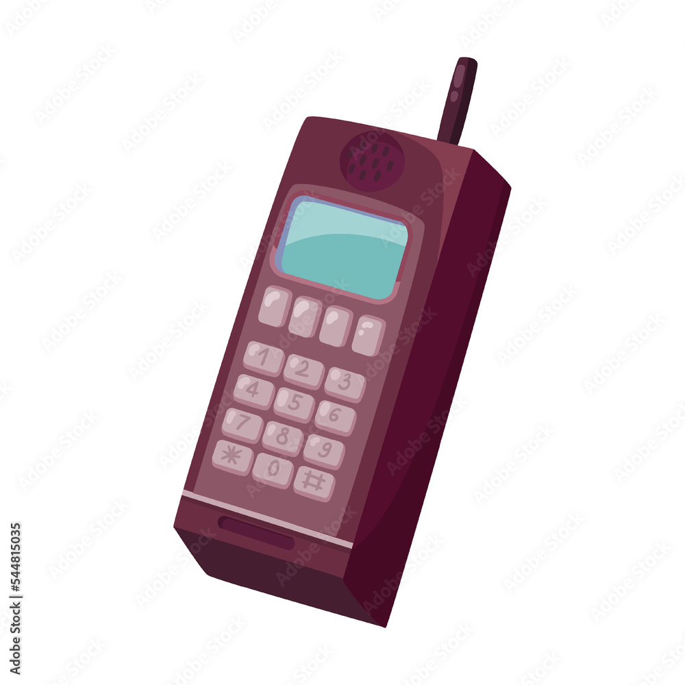old wireless Cellphone, cartoon illustration. Mobile phone model with ...