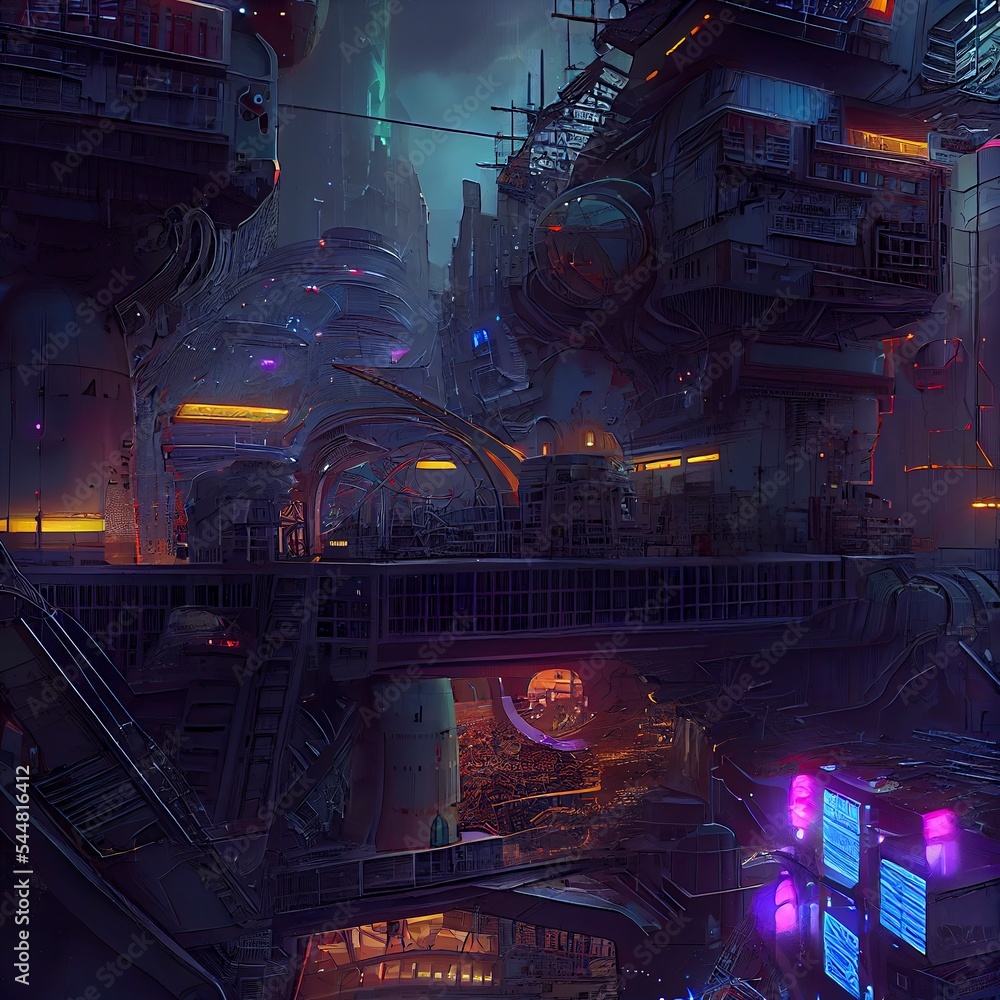 Cyberpunk city, abstract illustration, futuristic city, dystoptic ...