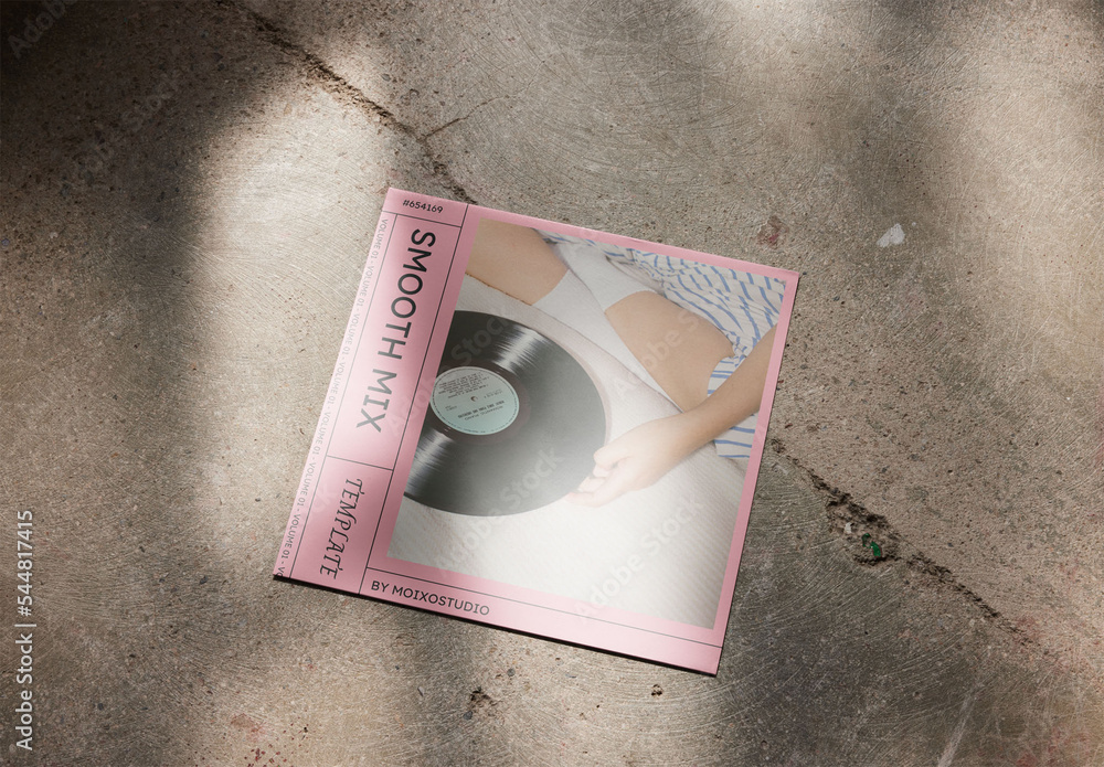 Vinyl Cover Case Mockup On Floor With Shadows Stock Template | Adobe Stock