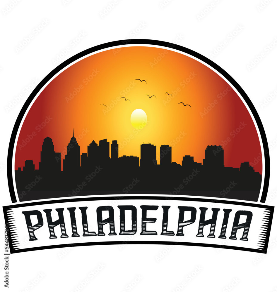 Philadelphia Pennsylvania USA Skyline Sunset Travel Souvenir Sticker ...