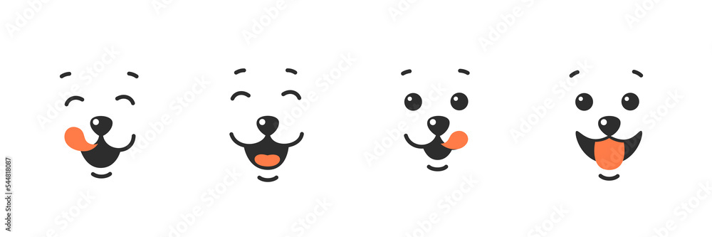 Dog tongue lick mouth. Happy Various dog face. Vector illustration ...