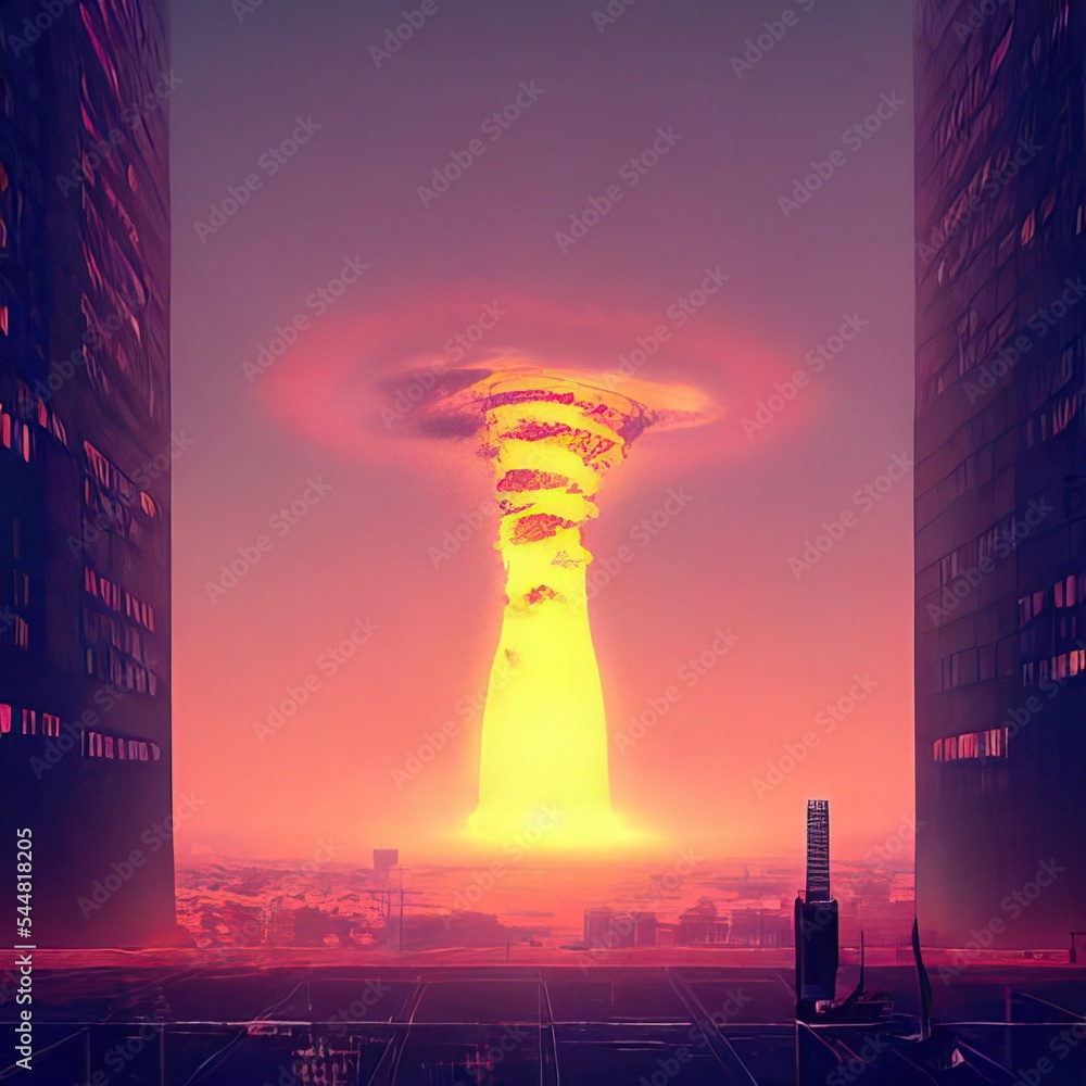 Explosion of a nuclear bomb over a big city, metropolis - a mushroom ...