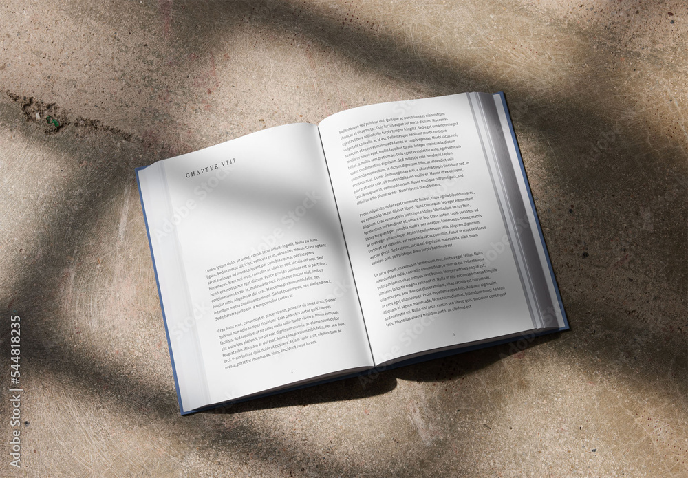 Open Hardcover Book Mockup With Window Light Stock Template | Adobe Stock