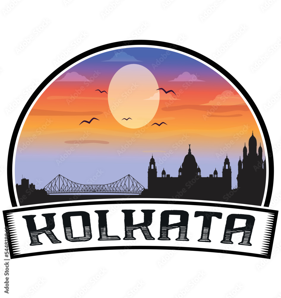 Kolkata India Skyline Sunset Travel Souvenir Sticker Logo Badge Stamp ...