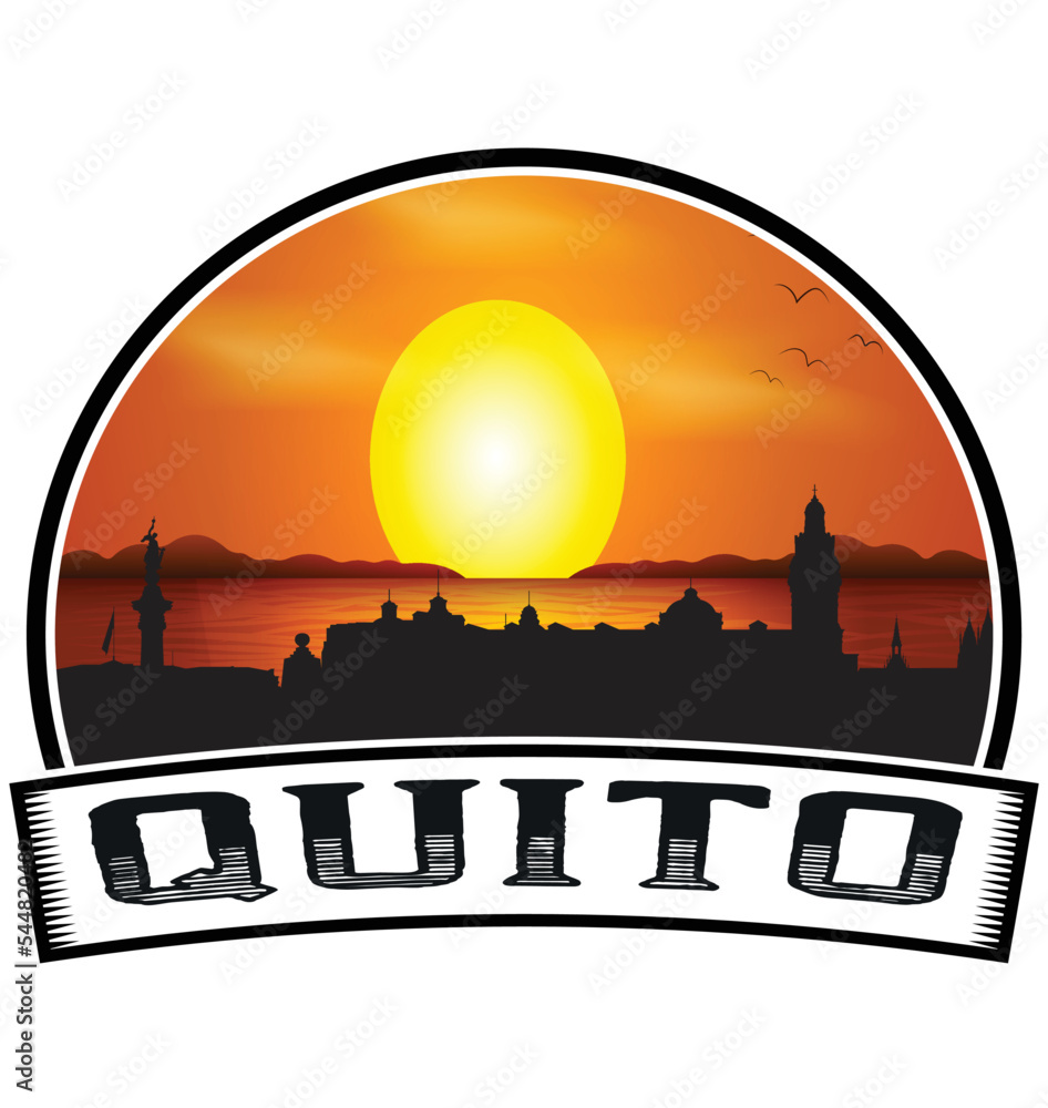 Quito Equador Skyline Sunset Travel Souvenir Sticker Logo Badge Stamp ...
