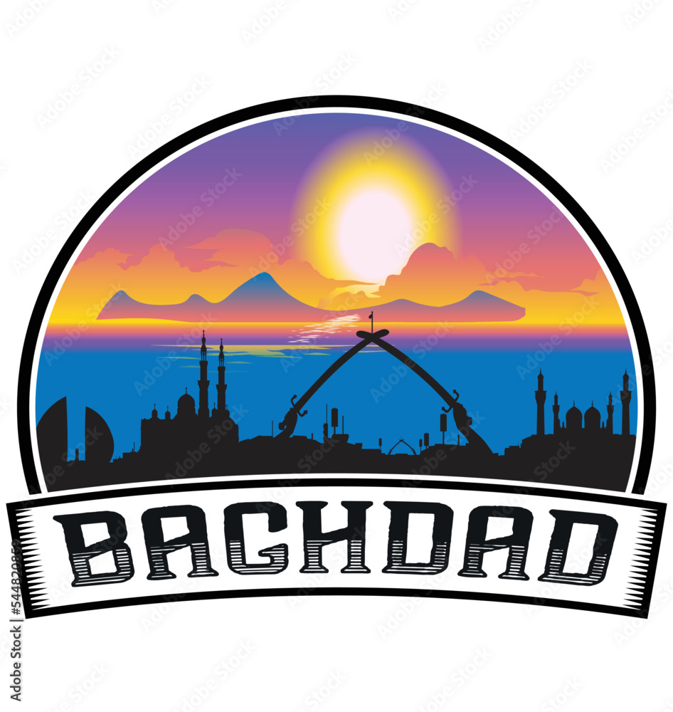 Baghdad Iraq Skyline Sunset Travel Souvenir Sticker Logo Badge Stamp ...