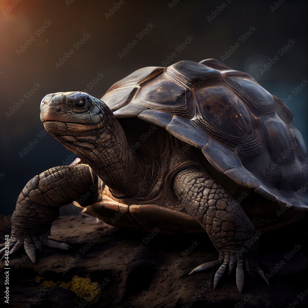 Stunning photorealistic dramatic portrait of giant Galapagos turtle. Ai ...
