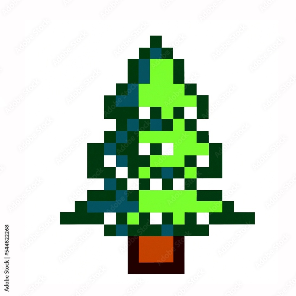 8 bit pixel art illustration of christmas tree isolated on white ...