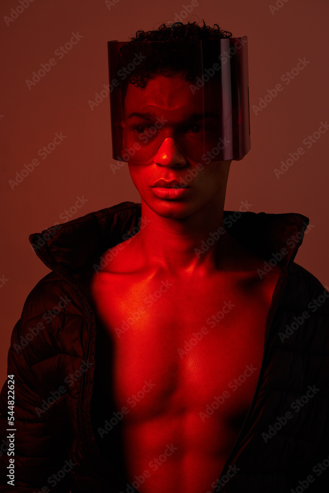 Cool, cyberpunk and man with glasses for futuristic style, fashion and ...