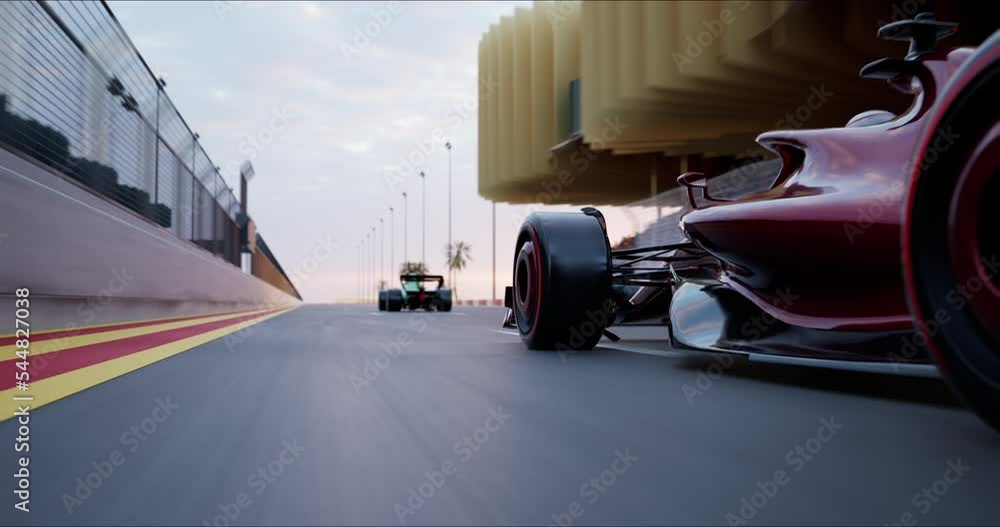 Sports Cars Drive on Winding Race Track to the Finish Line. Dynamic ...