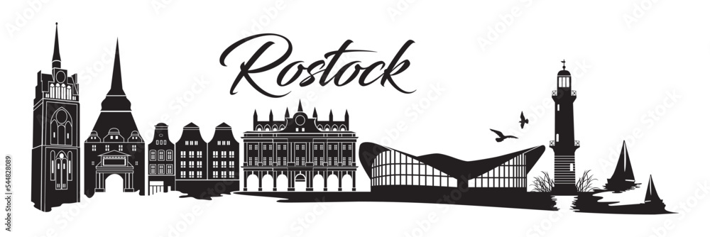 Rostock Skyline mit Schriftzug Stock Vector | Adobe Stock