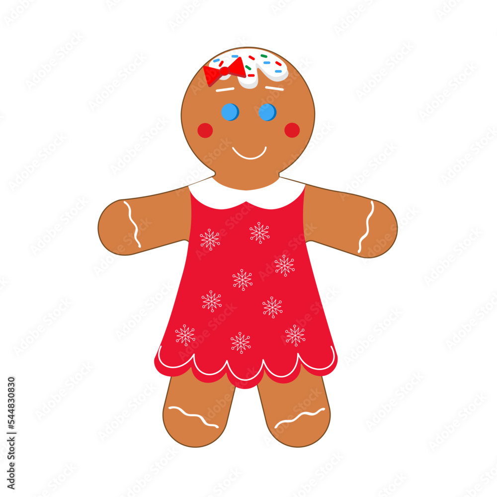 Gingerbread man. Gingerbread girl in a red dress. Christmas icon on ...