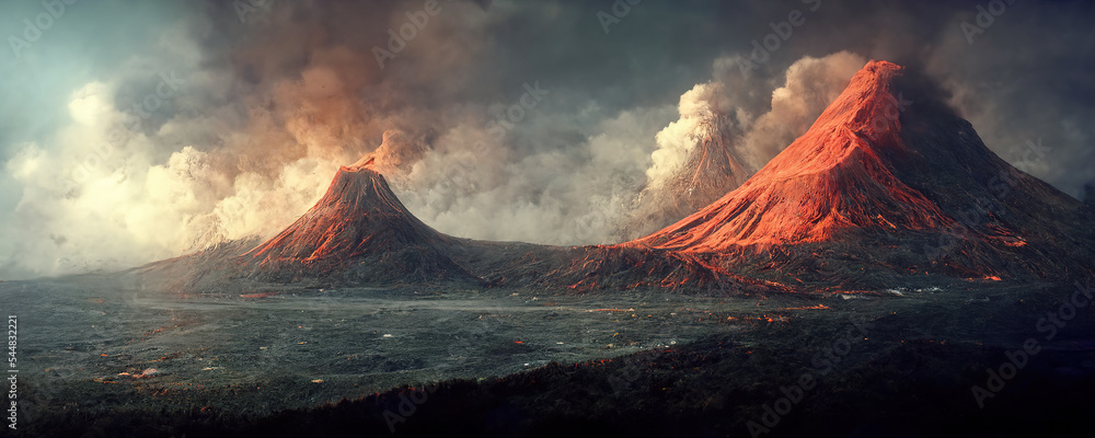 Terrible Volcano Mountain Eruption Stock Illustration | Adobe Stock