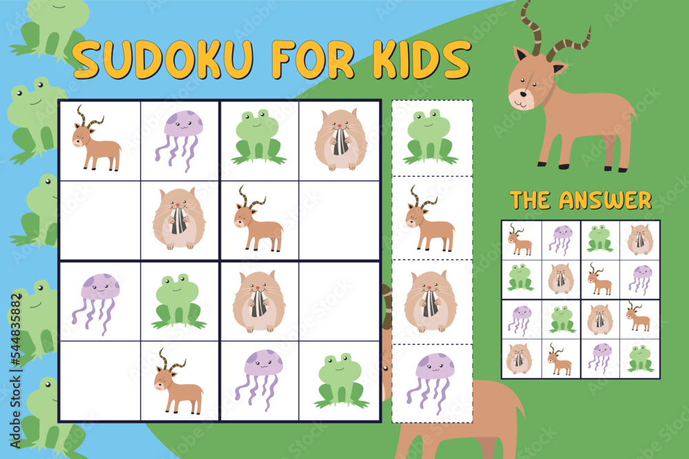 Sudoku game for children with pictures. Kids activity sheet. Training ...