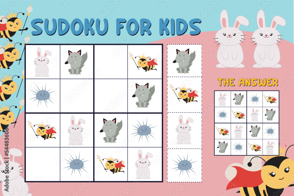 Sudoku game for children with pictures. Kids activity sheet. Training ...