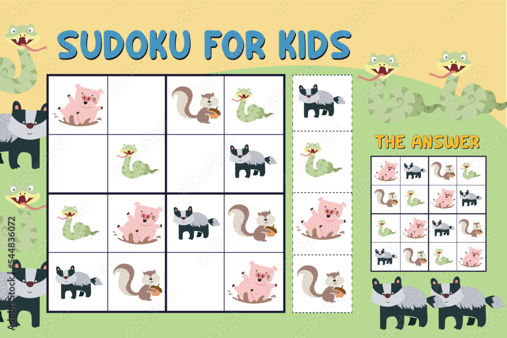 Sudoku game for children with pictures. Kids activity sheet. Training ...