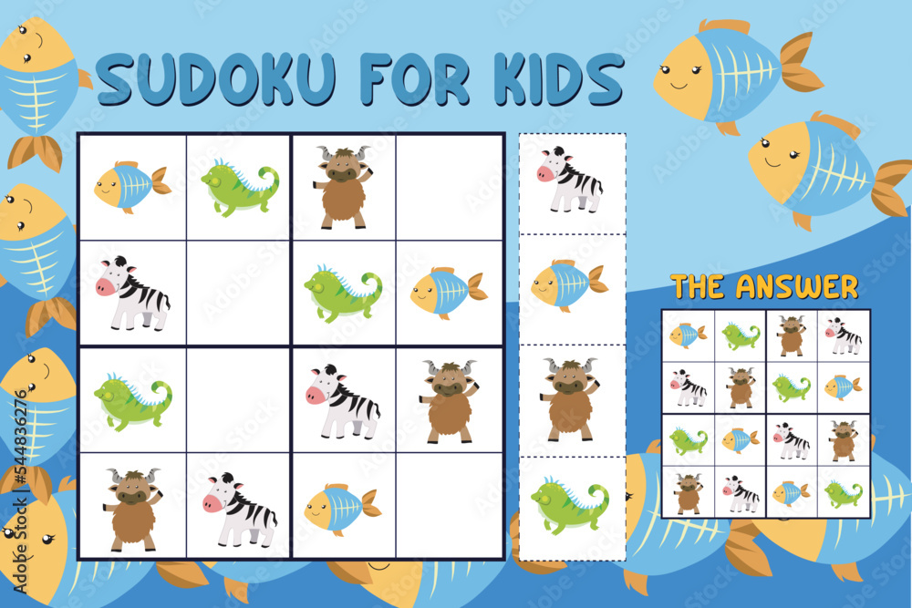Sudoku game for children with pictures. Kids activity sheet. Training ...