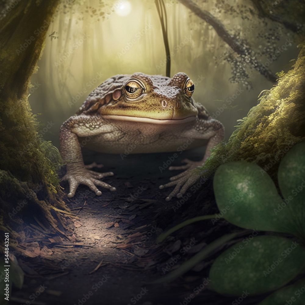 frog in the Beautiful magical forest digital 3D illustration Original ...