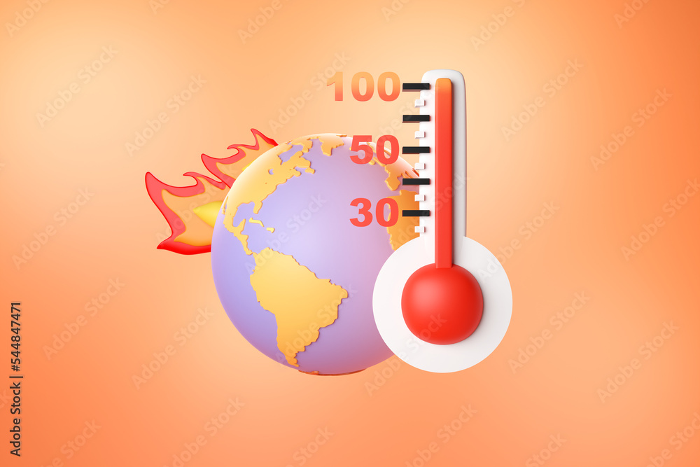 Climate change, Earth with high temperature and fire on hot orange ...