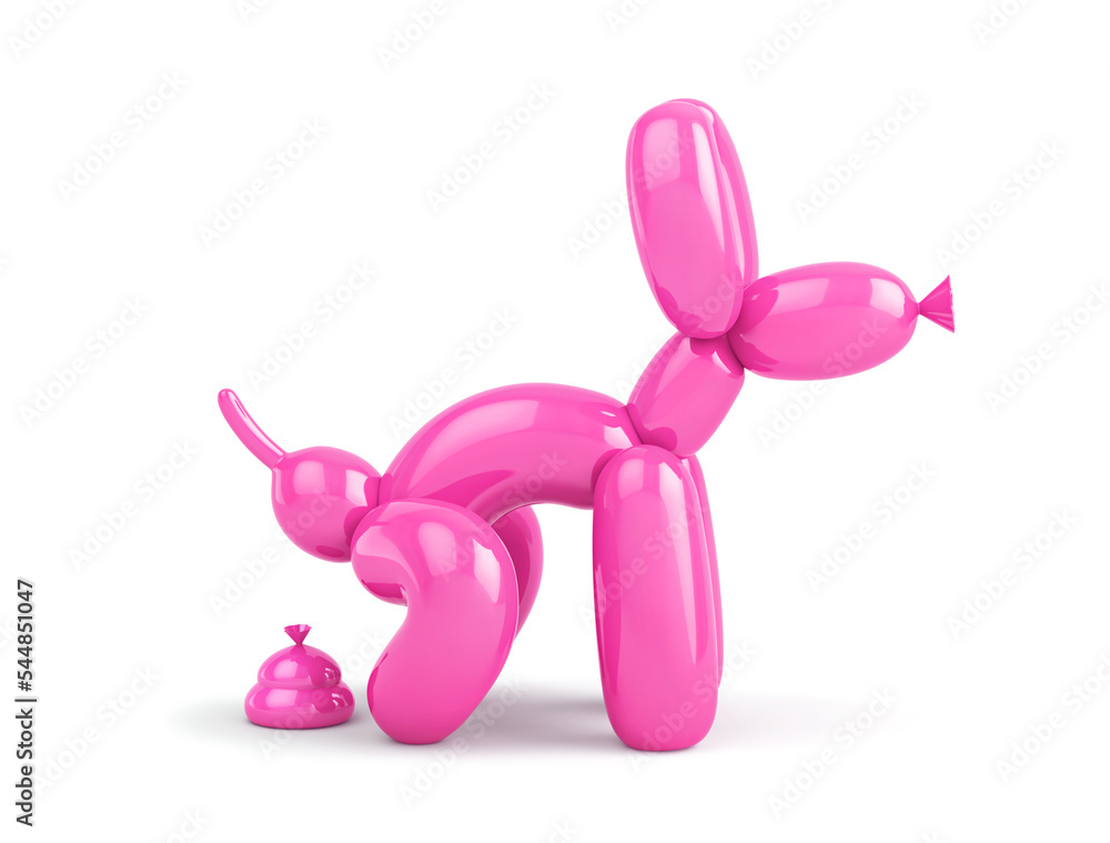 Pink balloon in the shape of pooping dog isolated on white. Clipping ...