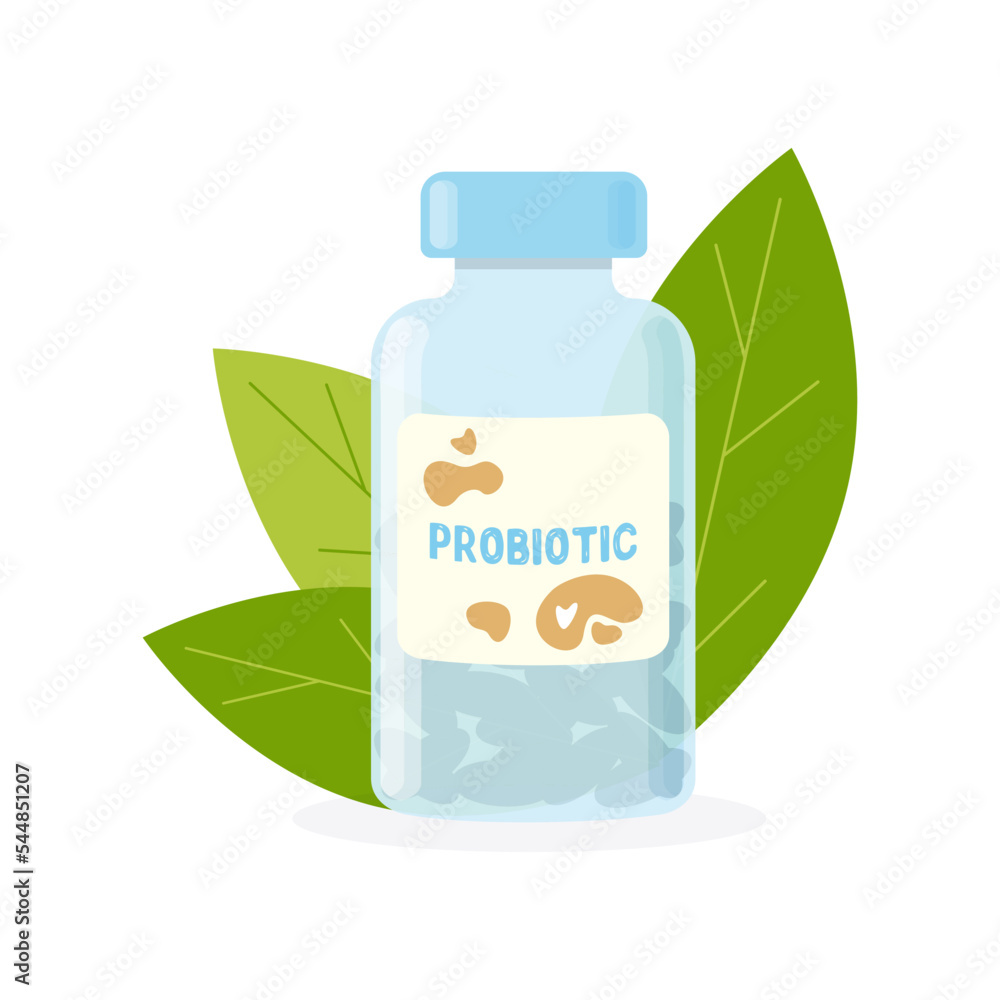 Probiotic bottle with capsules. Stock Vector | Adobe Stock