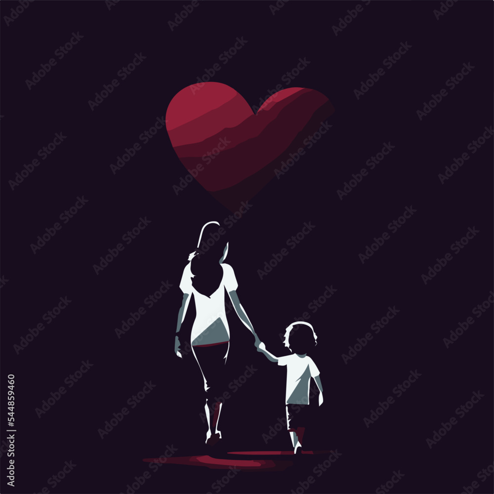 Mother and son love illustration. Happy illustration of a mom with her ...
