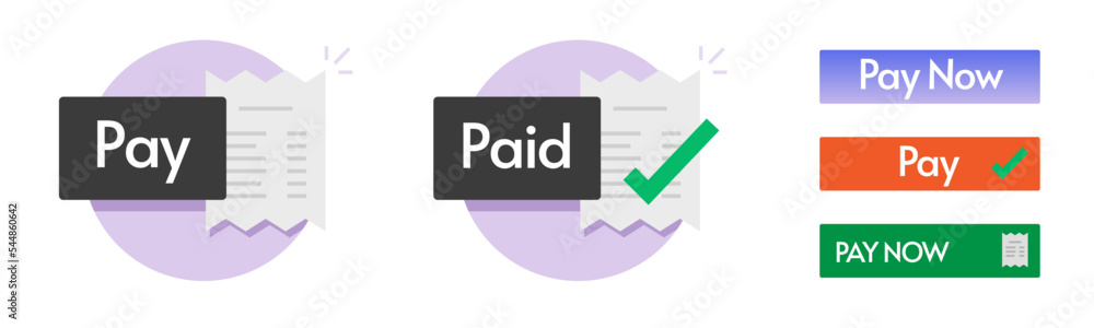 Button payment order bill action icon vector, paid done online invoice ...