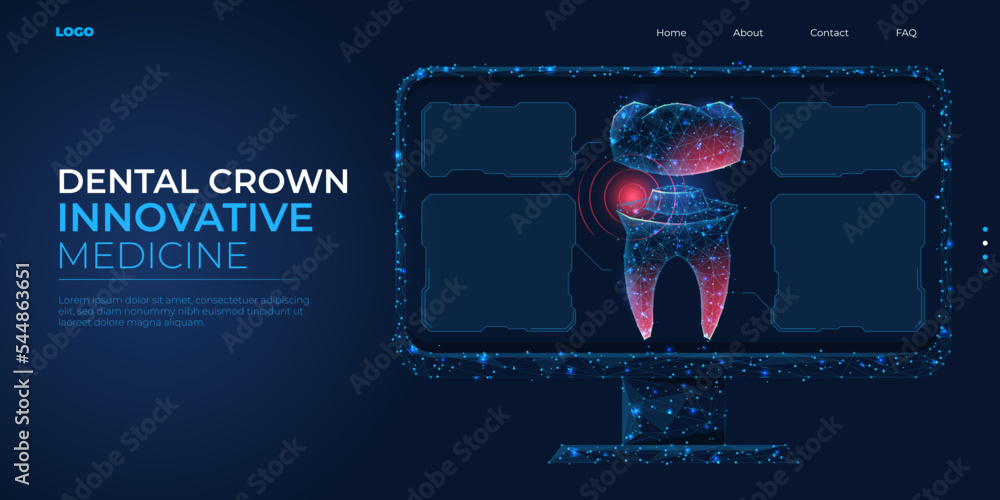 Digital 3d low poly dental crown model. Wireframe concept of healthy ...