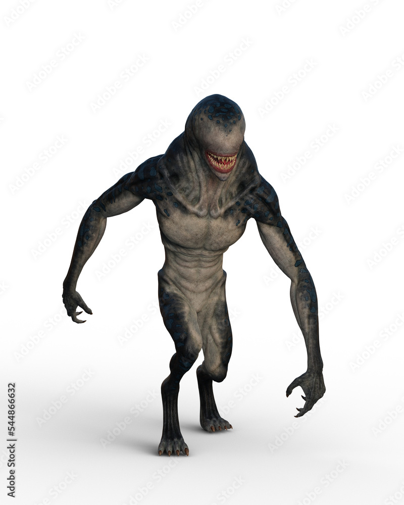 3D Rendering of an alien creature with long arms isolated on a ...