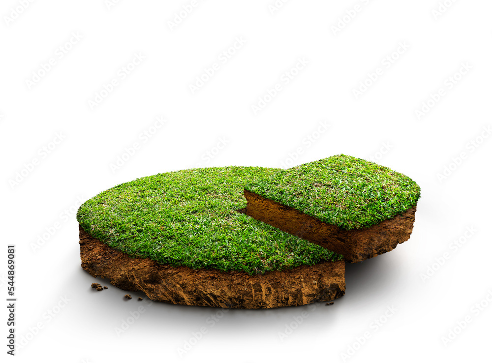 3D Illustration, round soil ground cross section with earth land and ...