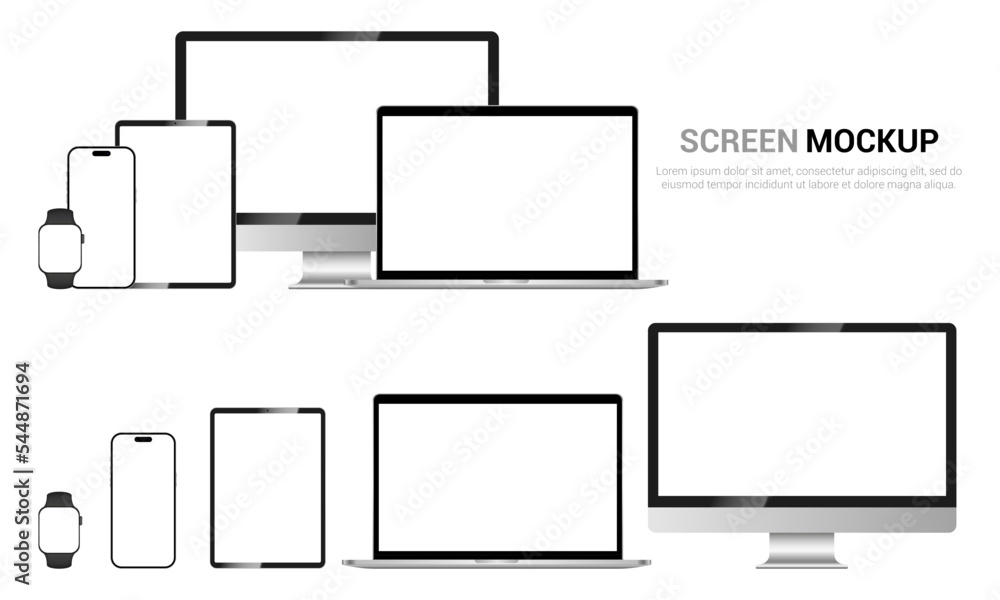 Realistic mockups of Apple devices on isolated background. Vector set ...