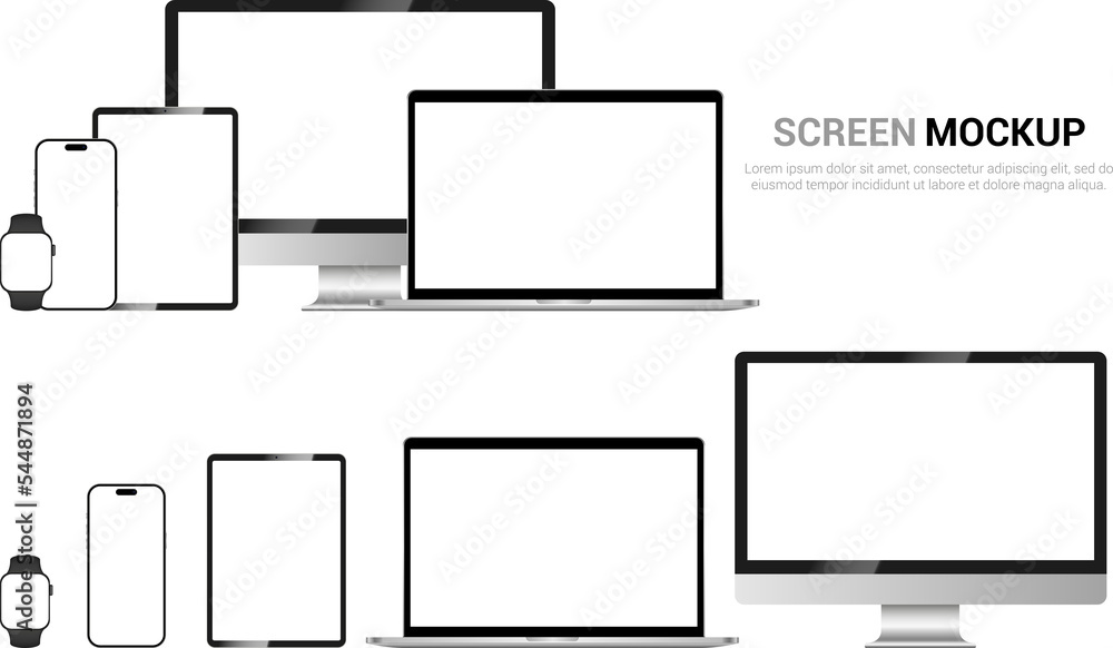 Realistic mockups of Apple devices on transparent background. Vector ...