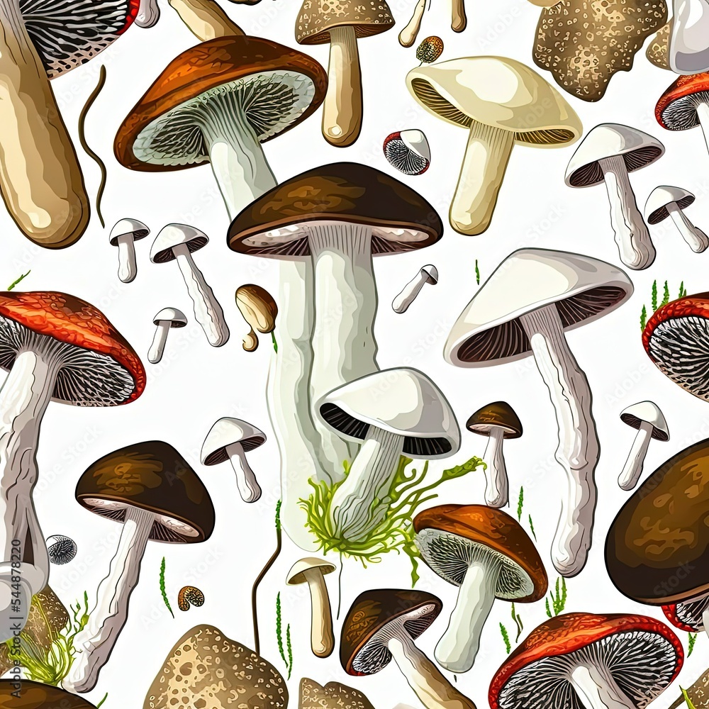 Mushrooms background, mushrooms assortment wallpaper art. Stock ...