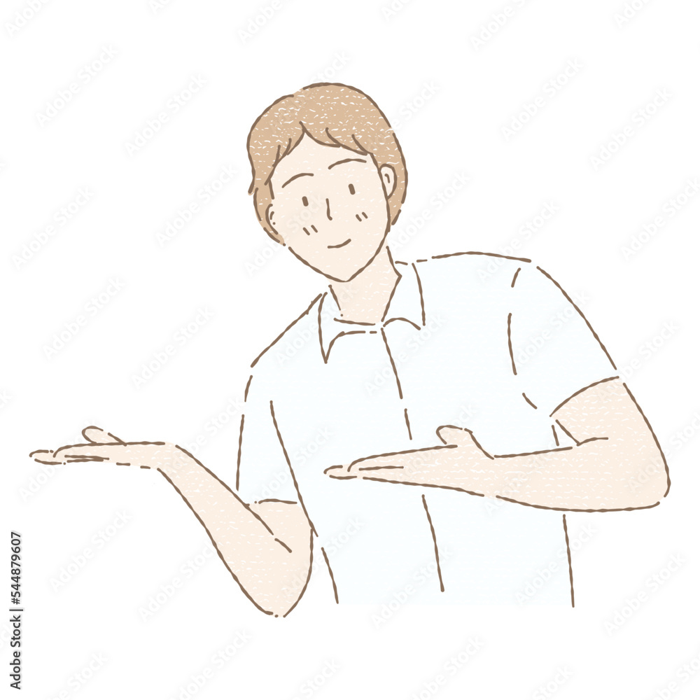 Man spreading his hands to the side to invite. Welcome gesture. Hand ...