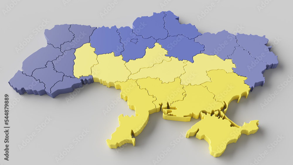 Ukraine Map with all Oblaste - very detailed - 3D Rendering Stock ...