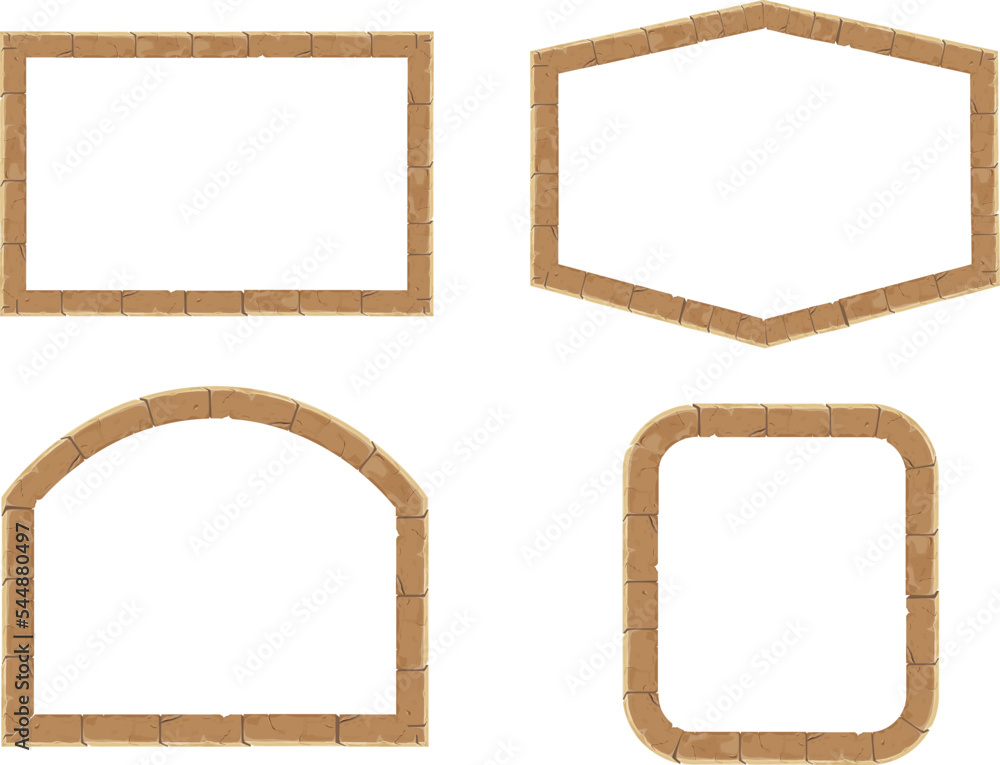 Set Stone brick frame border ancient medieval in cartoon style ...