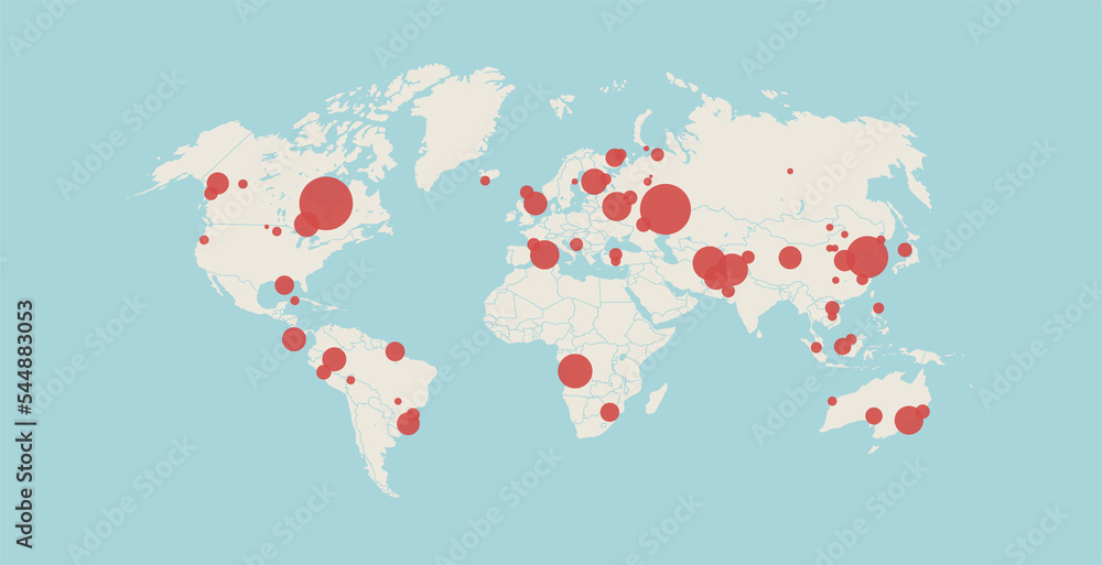 World map with location pins outbreak of coronavirus confirmed cases ...