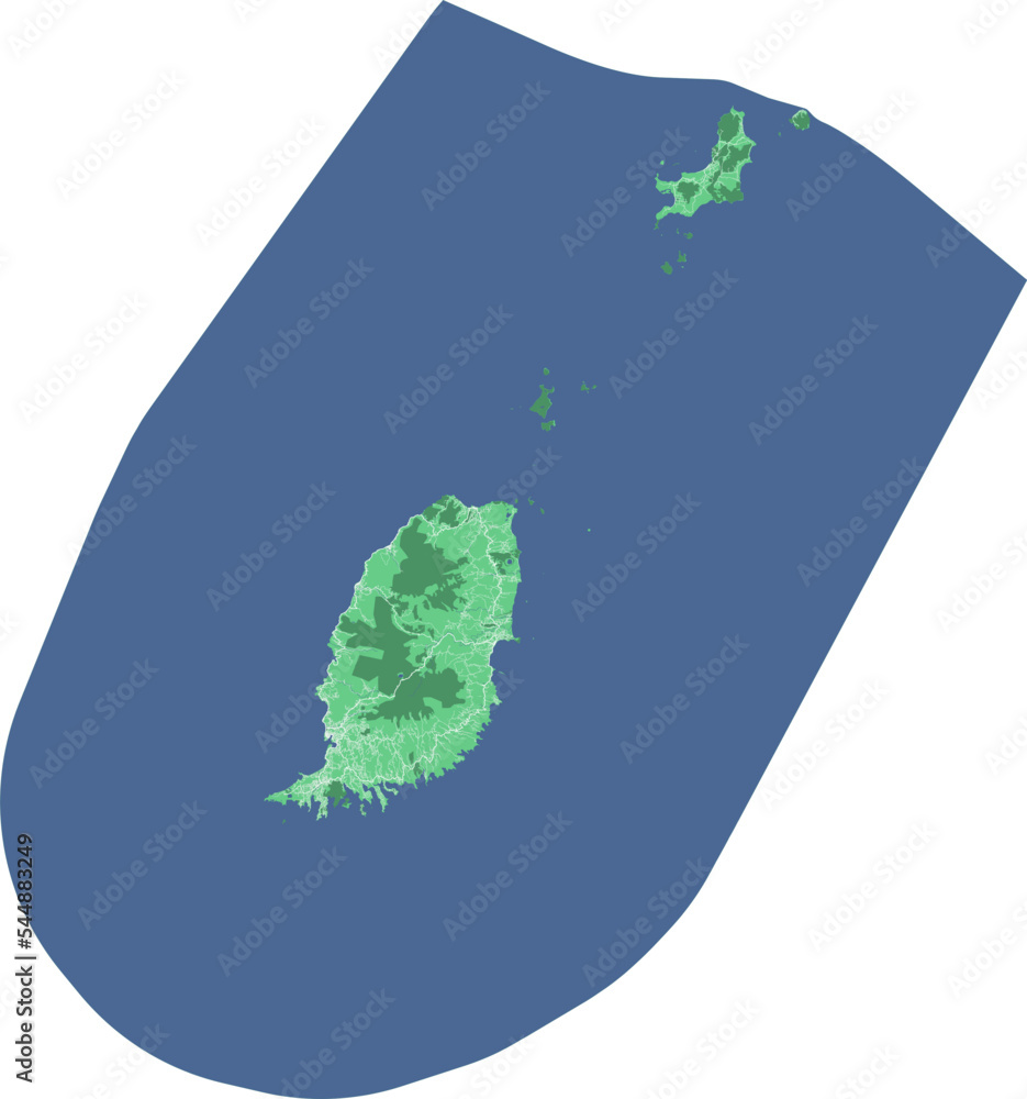 Grenada map, Caribbean island country. Detailed map with administrative ...