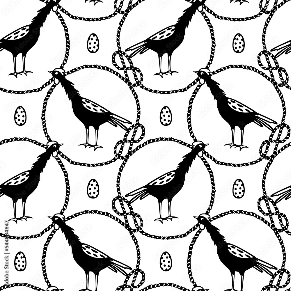 Vector seamless pattern with hand drawn cute funny chickens in nautical ...