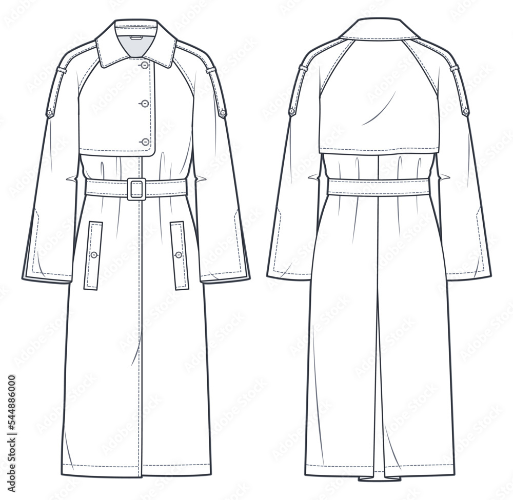 Raglan SleeveTrench Coat technical fashion Illustration. Trench Coat ...