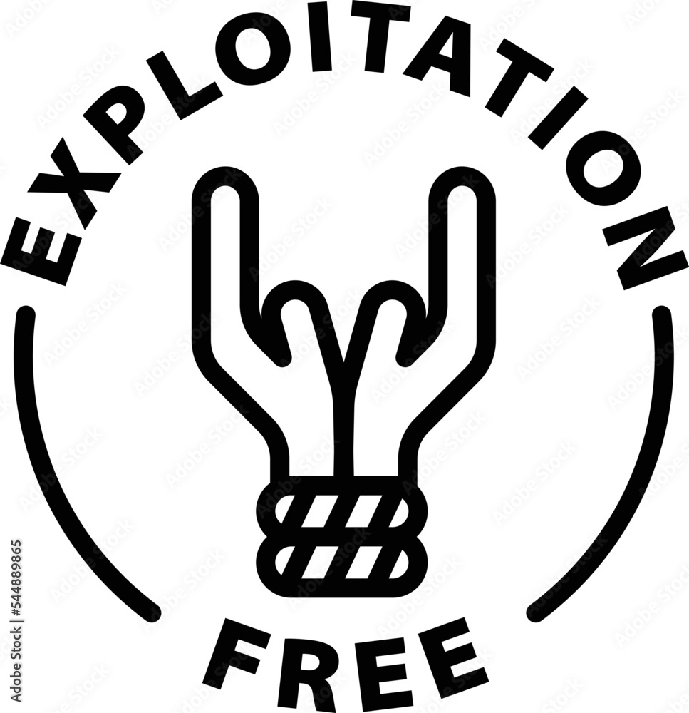 No exploitation free icon. Black outline rounded isolated product label ...