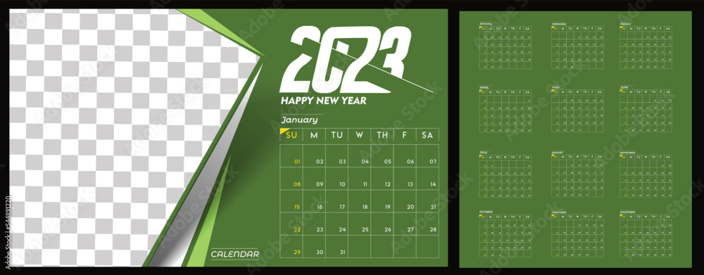 2023 Calendar Happy New Year Design with sapce of your image. Stock ...