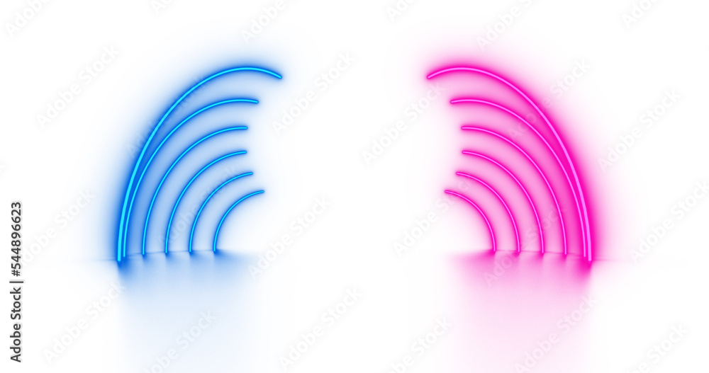 Neon light lines on png transparent background with reflection on the ...