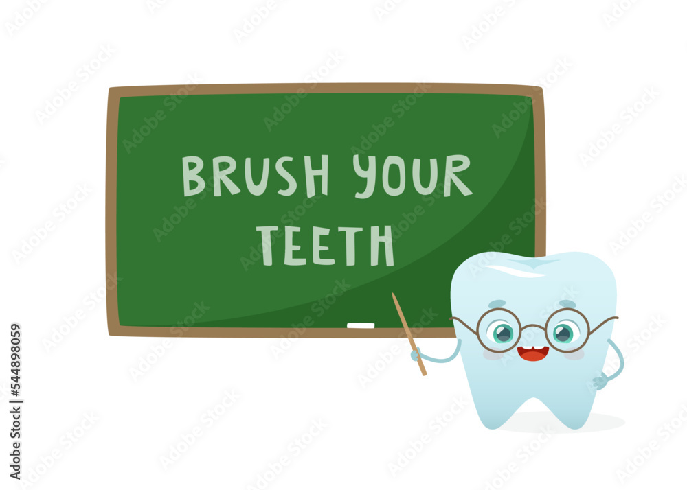 Cartoon tooth teacher mascot with chalkboard. Cute tooth vector ...