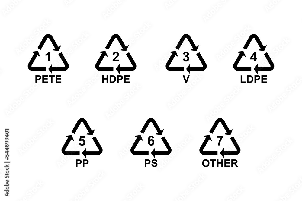 ภาพประกอบสต็อก Main plastic recycling codes, packaging symbol isolated ...