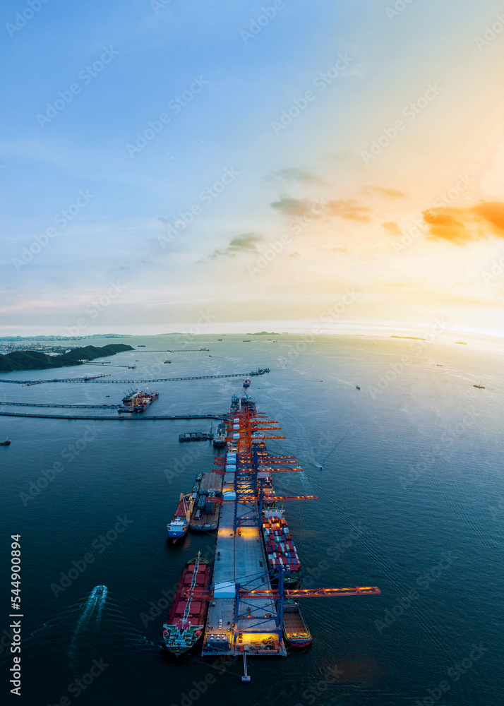 Cargo container Ship load container box to Cargo Ship at Shipyard ...