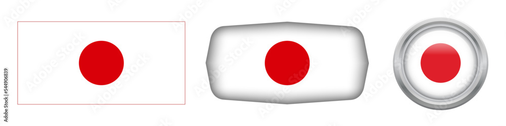 Japan national flag in three versions rectangular, ellipse and round ...