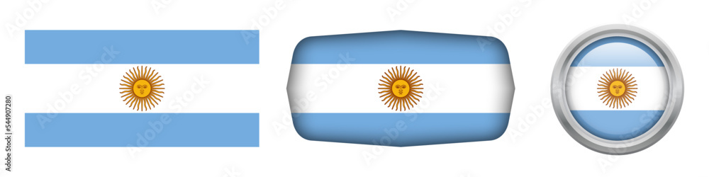 Argentina national flag in three versions rectangular, ellipse and ...