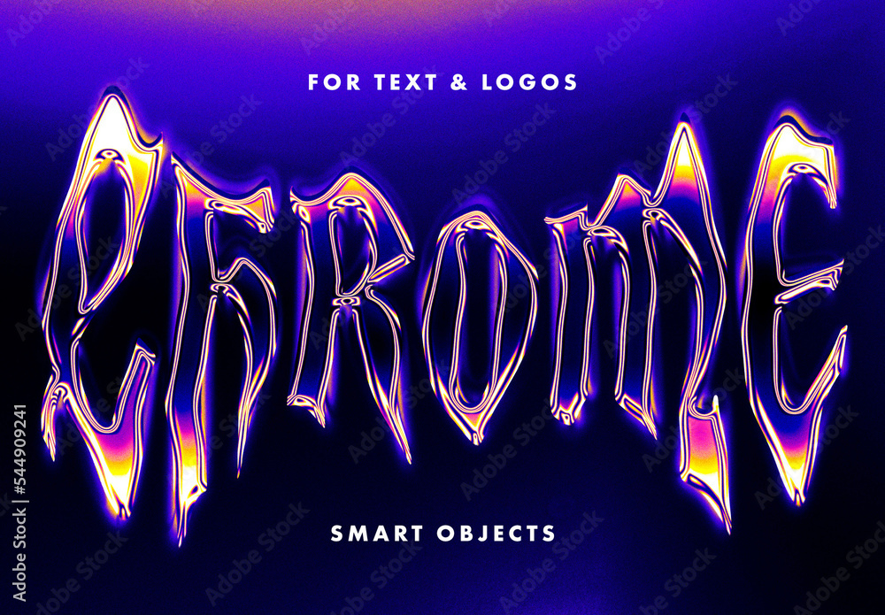 Distorted Chrome Text Effect Mockup Stock Template | Adobe Stock